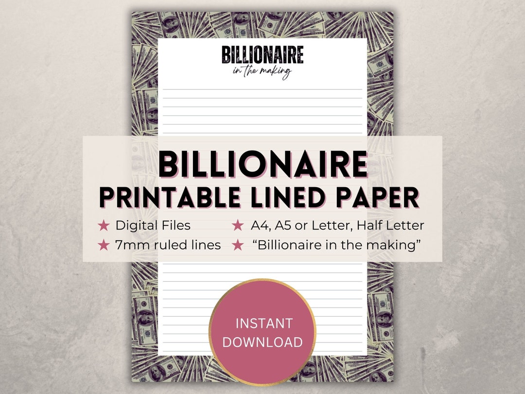 Billionaire in the Making Printable 7mm Lined Notepad, Digital Download ...