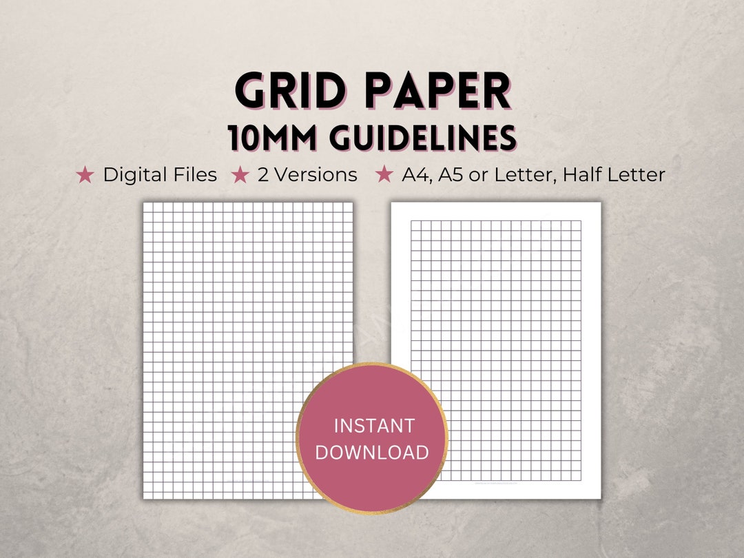 Printable Grid Paper, Dark Grey 10mm Guidelines, Instant Download Graph ...
