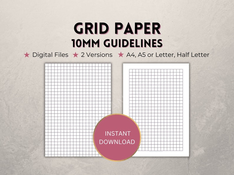 Printable Grid Paper, Dark Grey 10mm Guidelines, Instant Download Graph ...