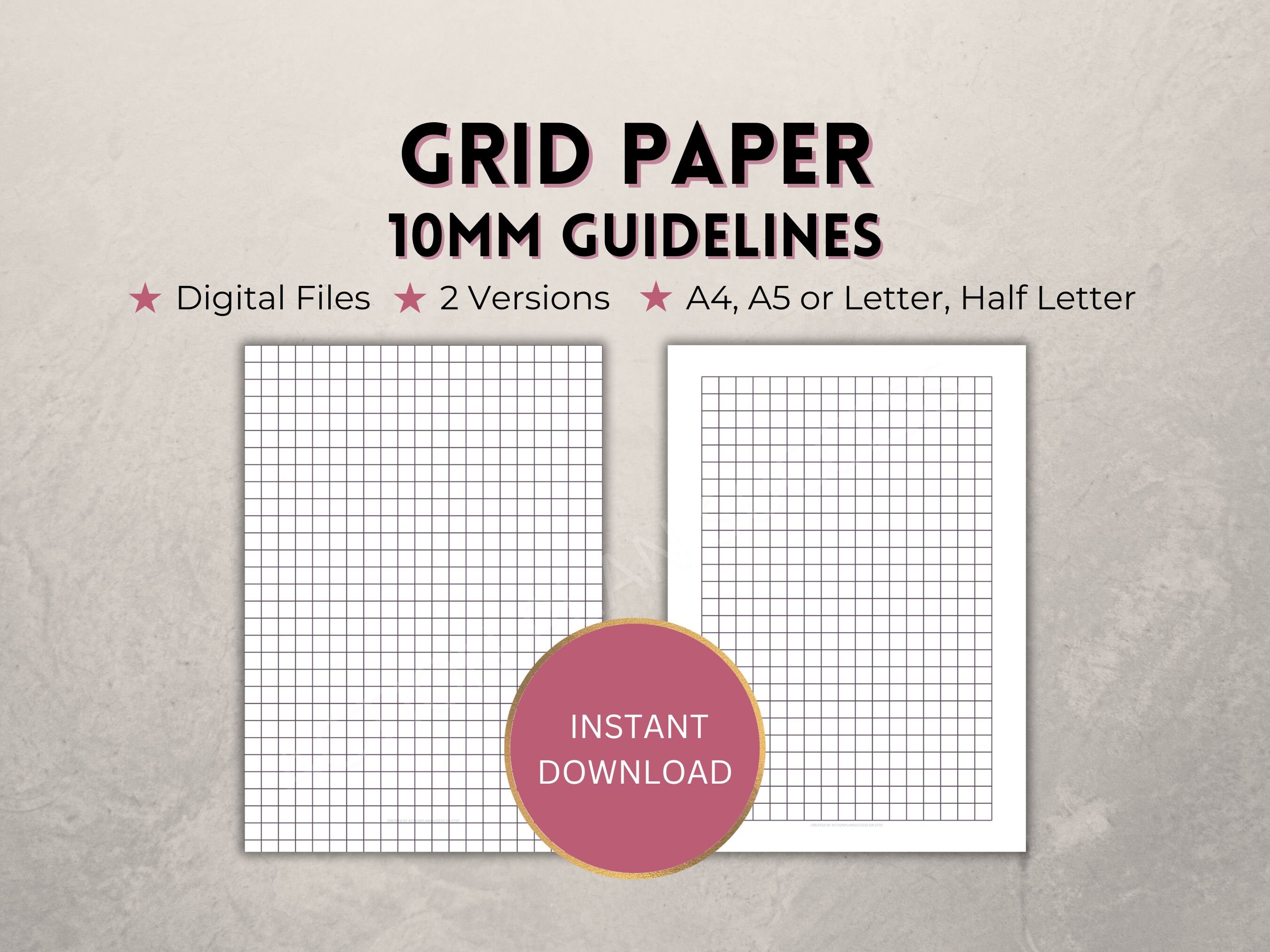 Printable Grid Paper, Dark Grey 10mm Guidelines, Instant Download Graph ...