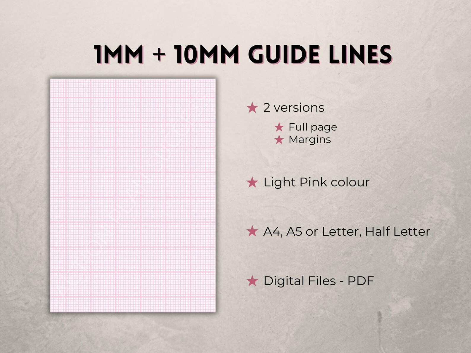 Printable Graph Paper, 1mm and 10mm/1cm Pink Guideline Grid Template ...