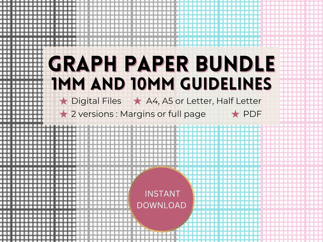 Digital Graph Paper Bundle, Printable 1mm + 10mm/1cm Grid Template, 4 ...