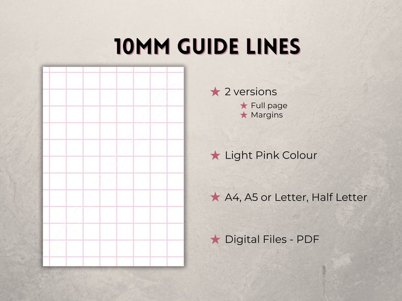 Printable Grid Paper, Light Pink 10mm Guidelines, Instant Download ...