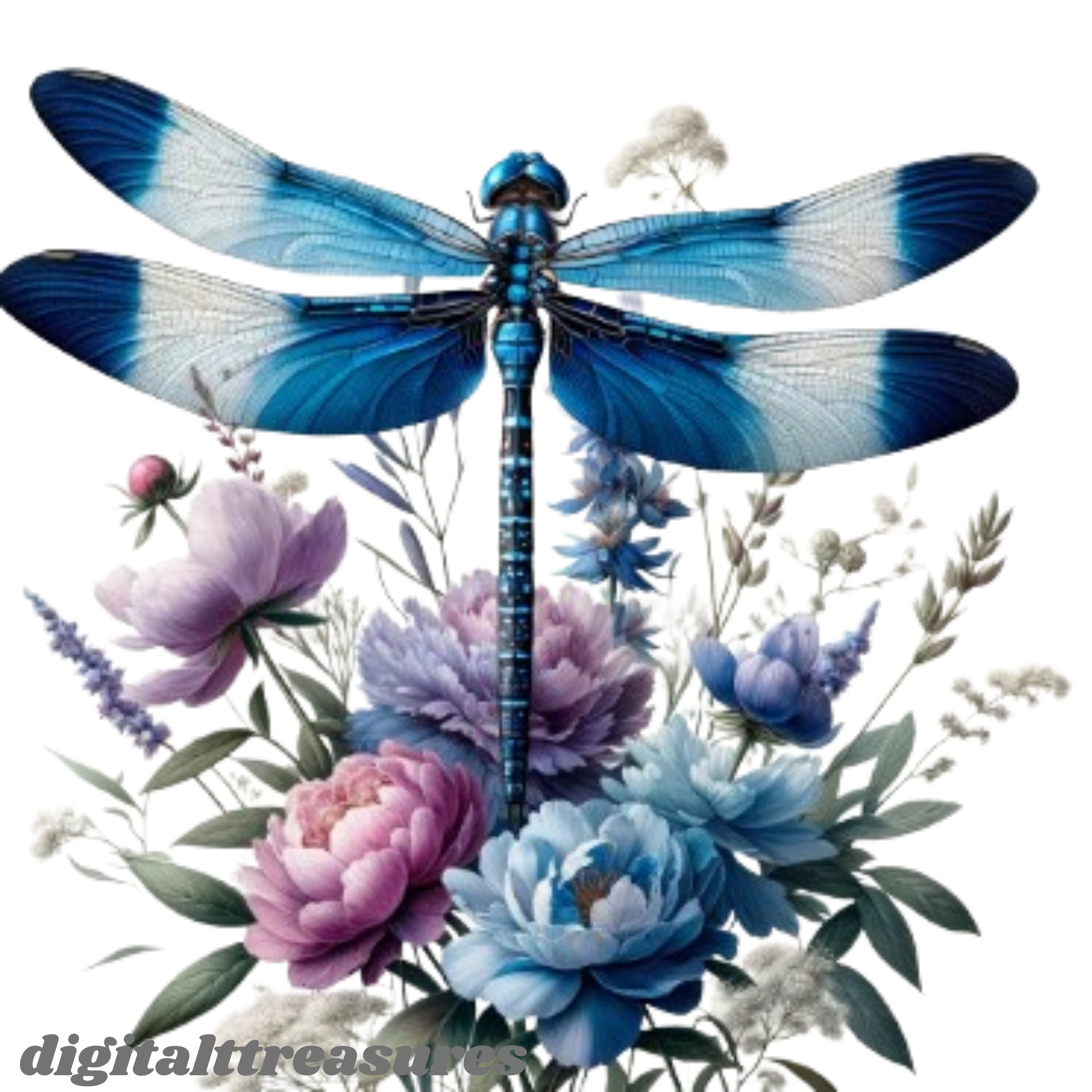 Whimsical Wings:30jpg Piece Dragonfly & Floral Watercolor Clipart ...
