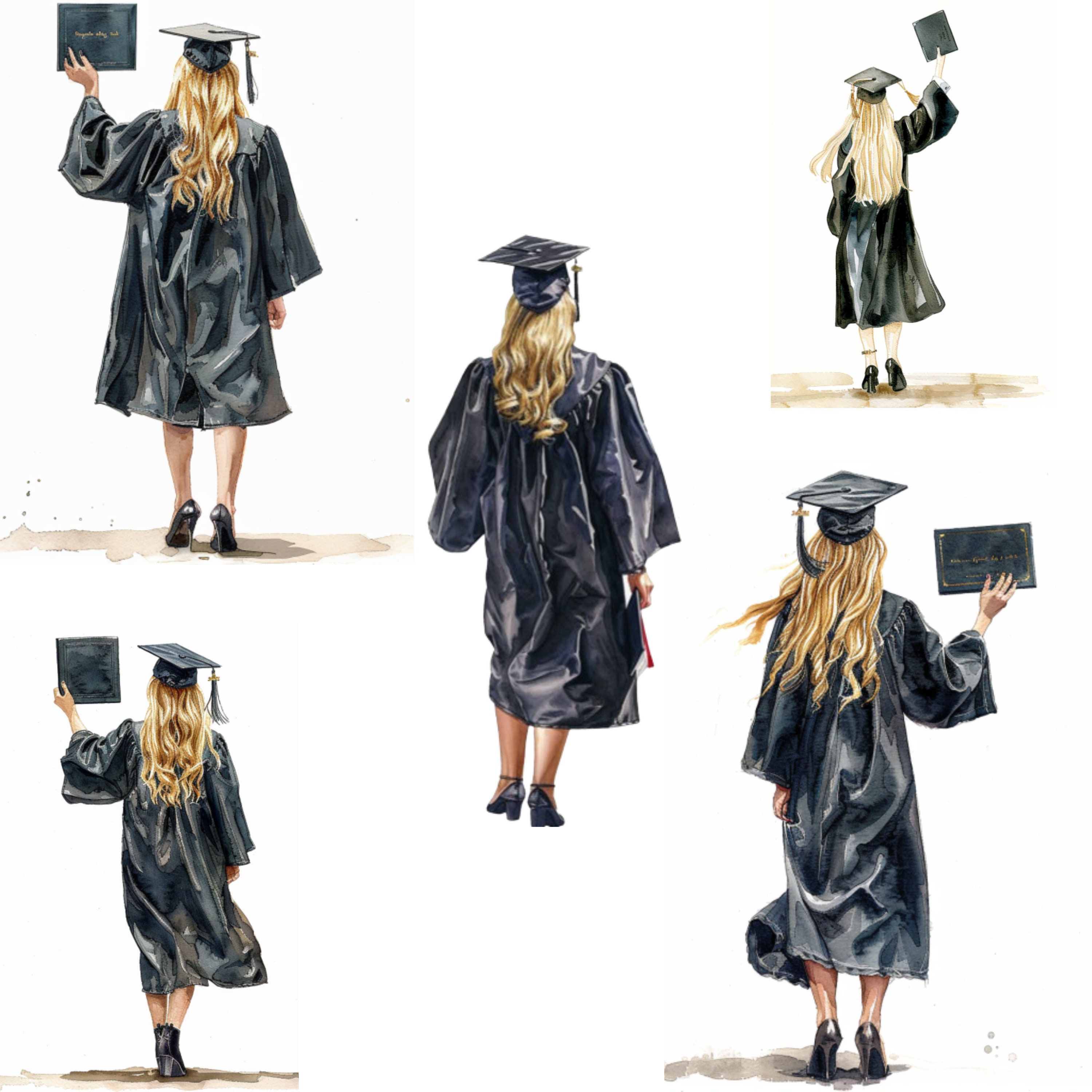 Class of Excellence: 37 Watercolor Graduation Clipart With Caps ...