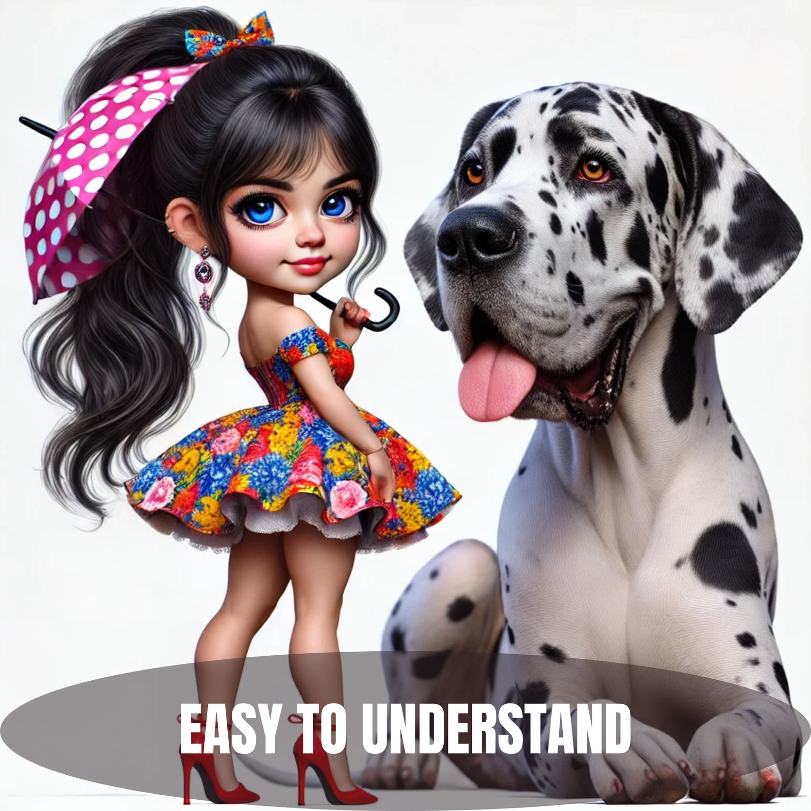 Chatgpt 4 & DALL-E 3 Prompts: Playful Chibi Girl and Great Dane ...