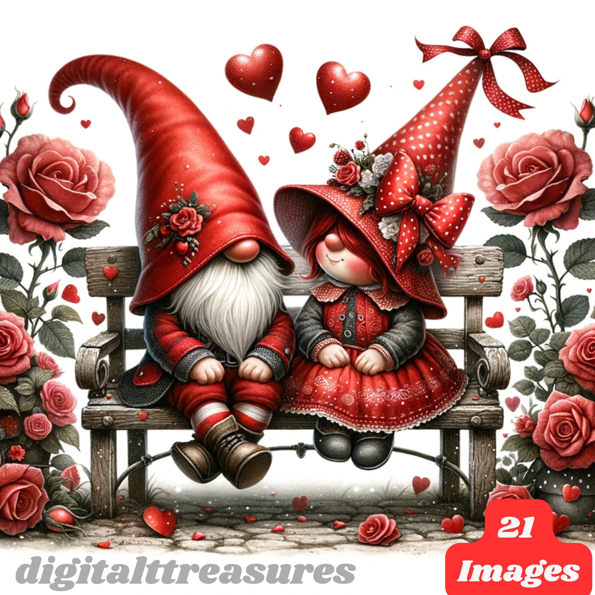 Valentine's Gnome Couple Clipart Bundle Romantic Valentines JPEG ...