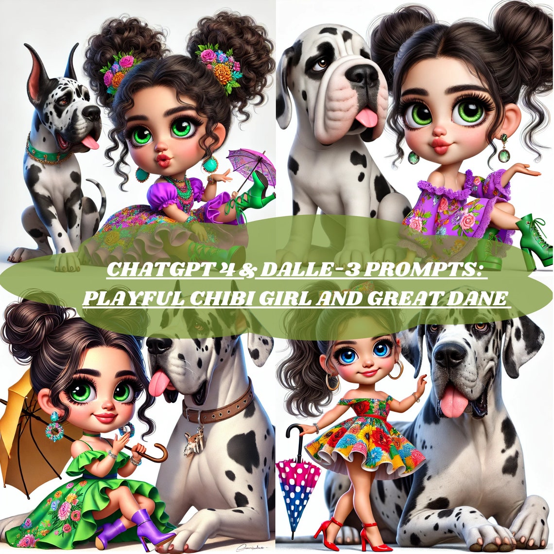 Chatgpt 4 & DALL-E 3 Prompts: Playful Chibi Girl and Great Dane ...