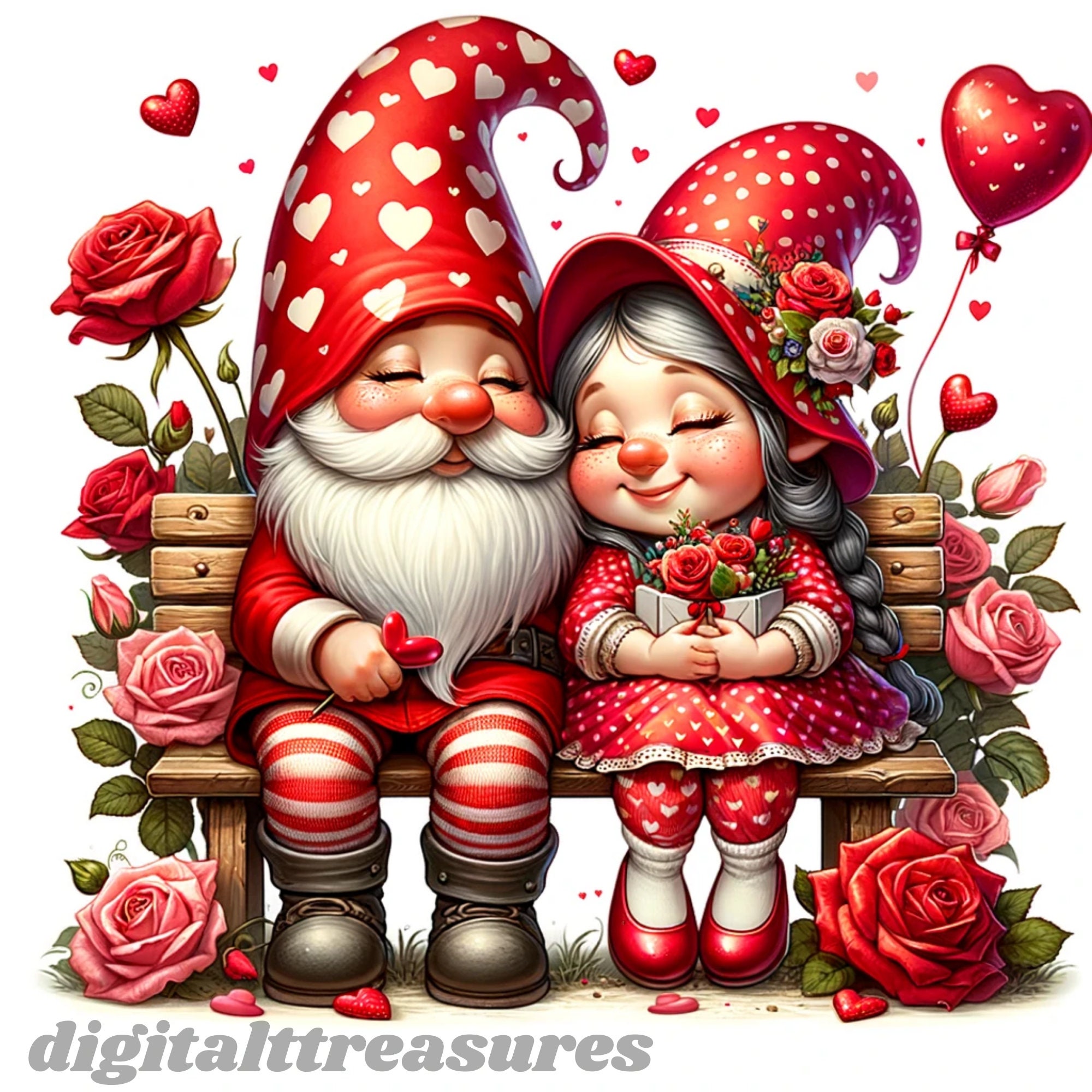 Valentine's Gnome Couple Clipart Bundle Romantic Valentines JPEG ...
