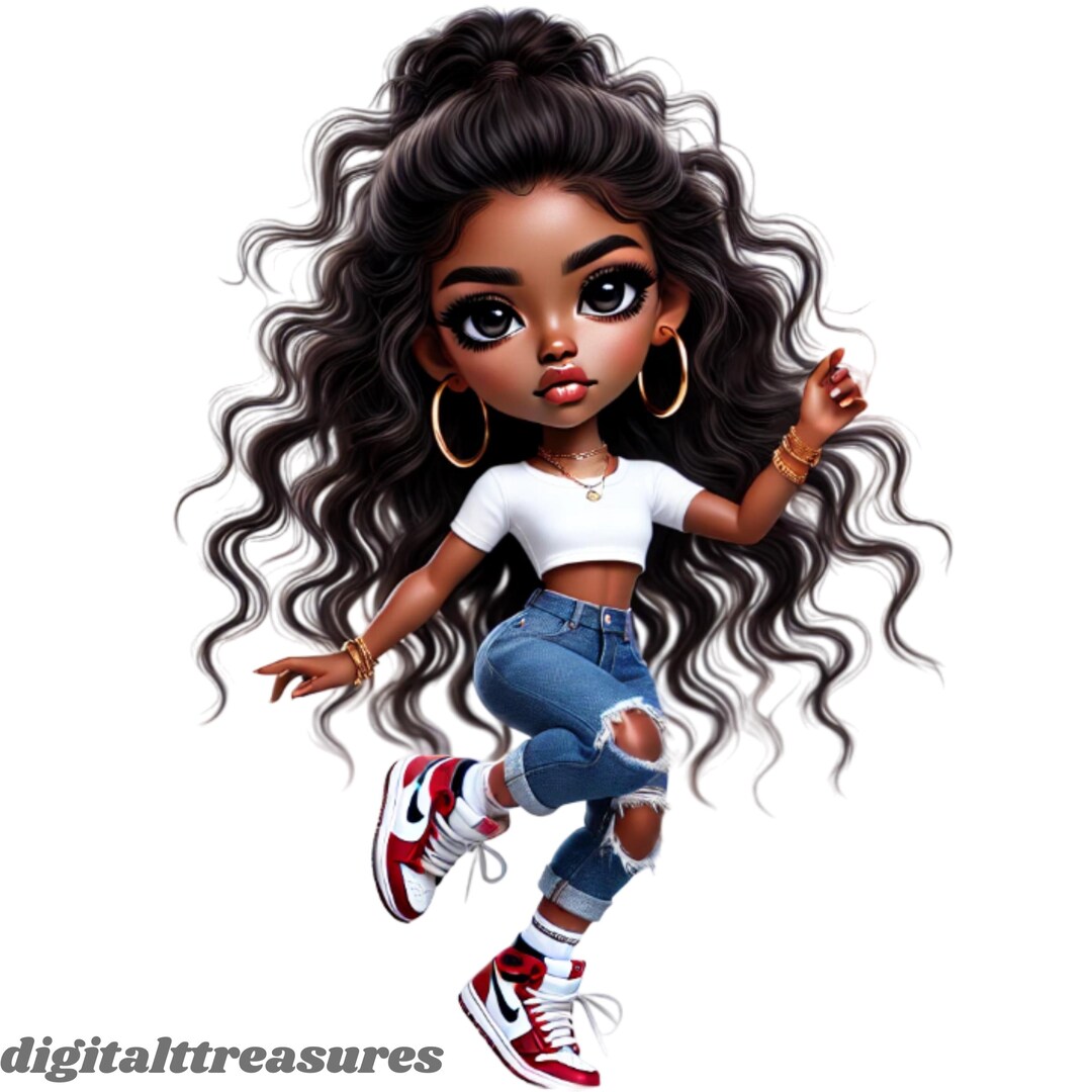 Playful Wave: 12 Chibi Afro-american Girl in Trendy Outfit With ...