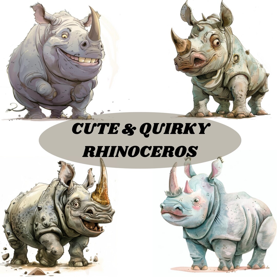 Rhino Rhythms: 16 Hip Hop Rhinoceros Watercolor Clipart High-resolution ...