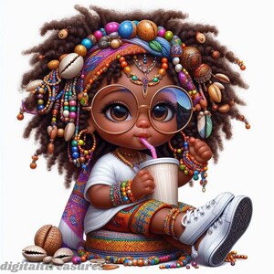 Adorable Chibi Girl With Afro Beaded Hair - 12 Cultural Style Clipart ...