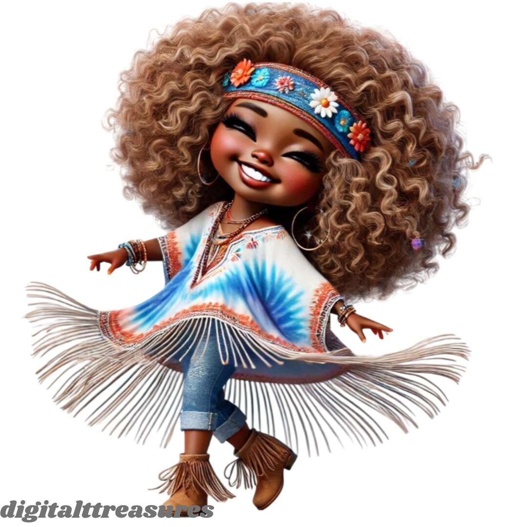 Whimsical Afro-american Chibi Girl: 14 Free-spirited Boho Charm in ...