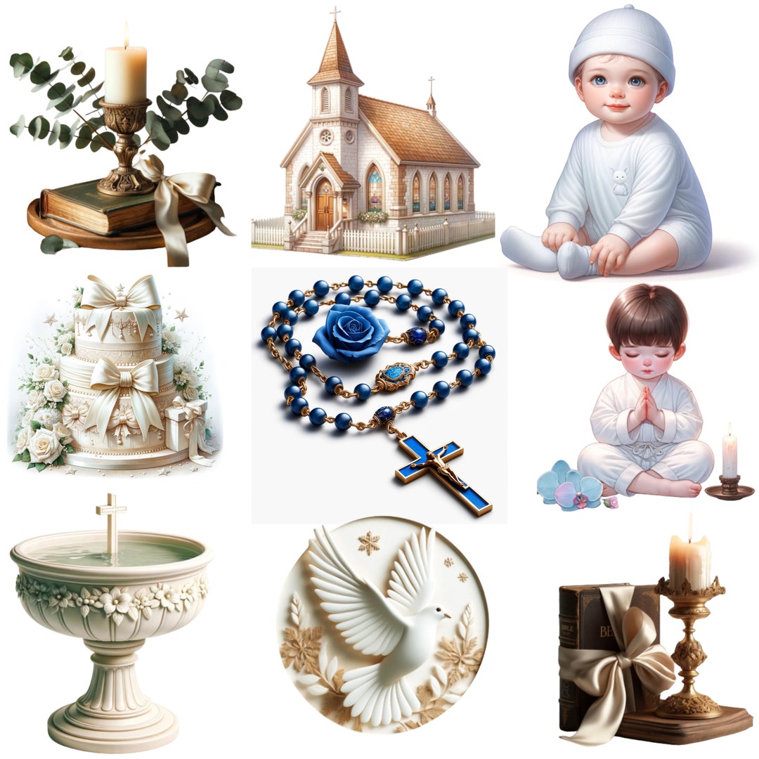 Sacred Beginnings: 30 Baby Baptism Clipart Bundle - Religious JPG Art ...
