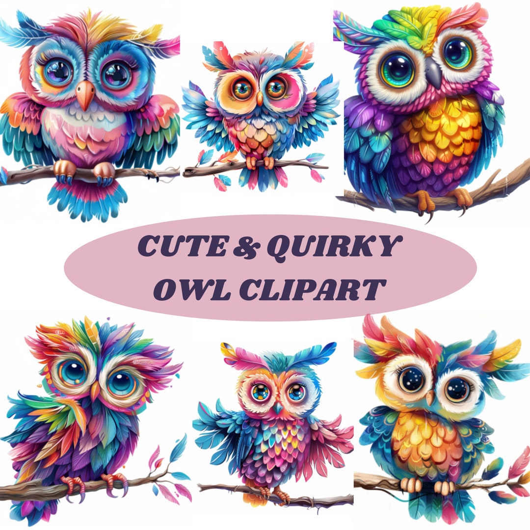 Owl Oddities: 33 Cute, Quirky and Colorful Funny Owls Clipart Bundle ...