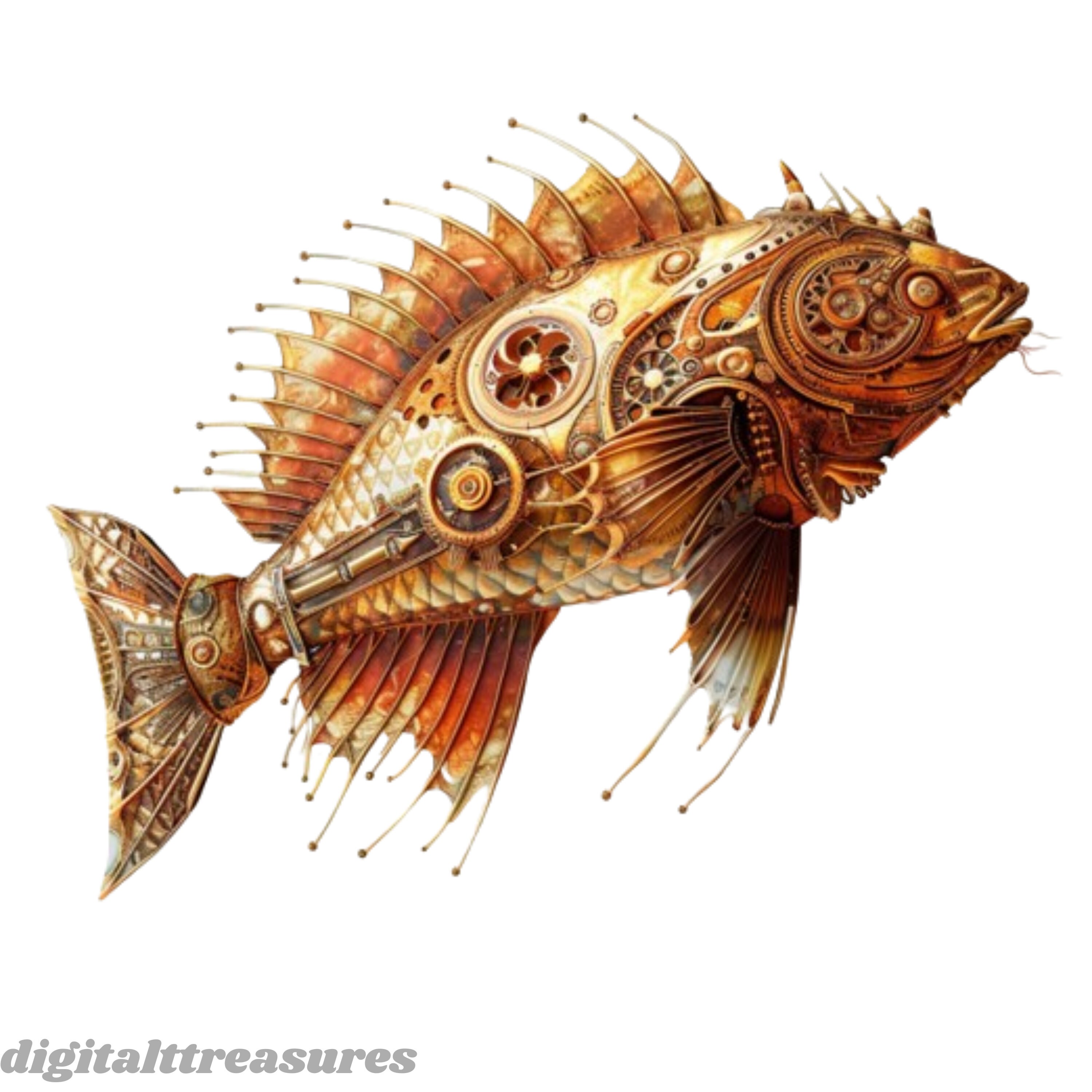 15 JPG Steampunk Fish Clipart Undersea Watercolor Illustrations & Cute ...
