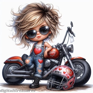 Valentine's Day Chibi Biker Girl Clipart (JPG) - Etsy