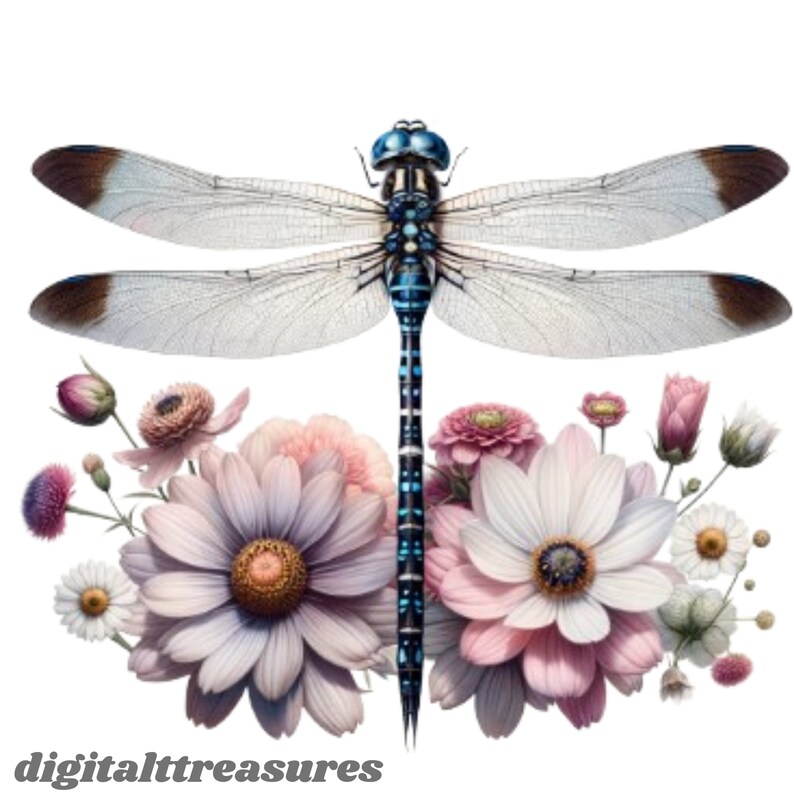 Whimsical Wings:30jpg Piece Dragonfly & Floral Watercolor Clipart ...