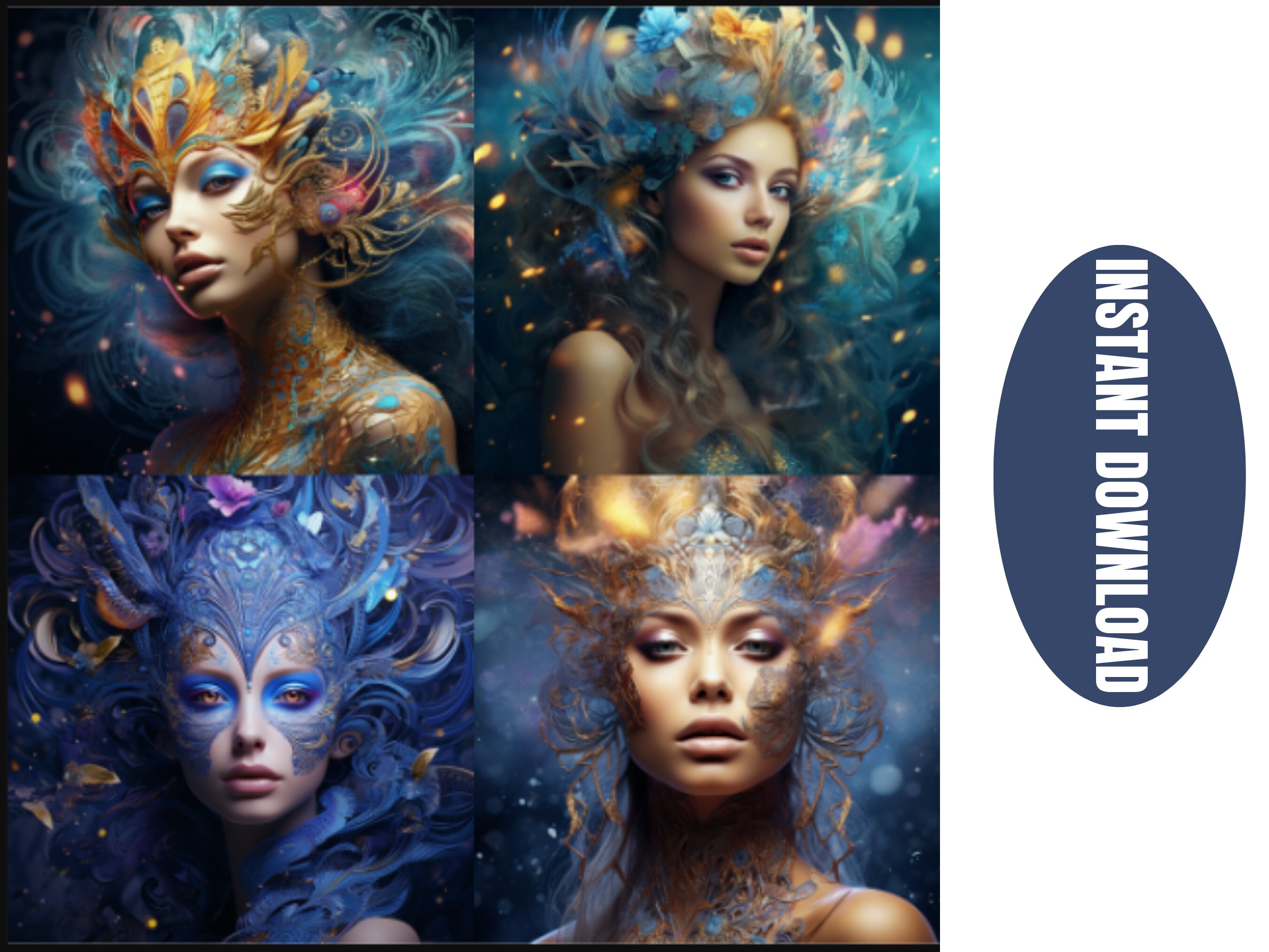 50 Female Face Patterns Prompts for Mid Journey Female Canvas Painting ...