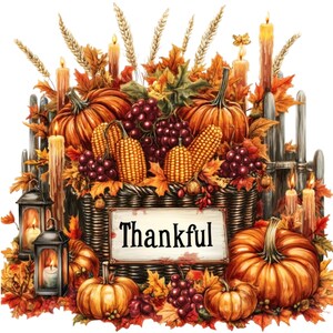 14 Thanksgiving Clipart Bundle: Watercolor Autumn Harvest With Pumpkins ...