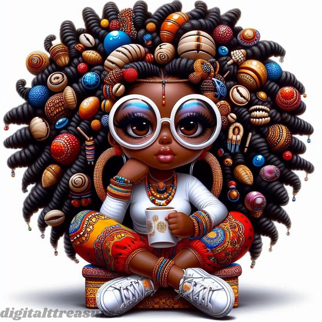 Adorable Chibi Girl With Afro Beaded Hair - 12 Cultural Style Clipart ...