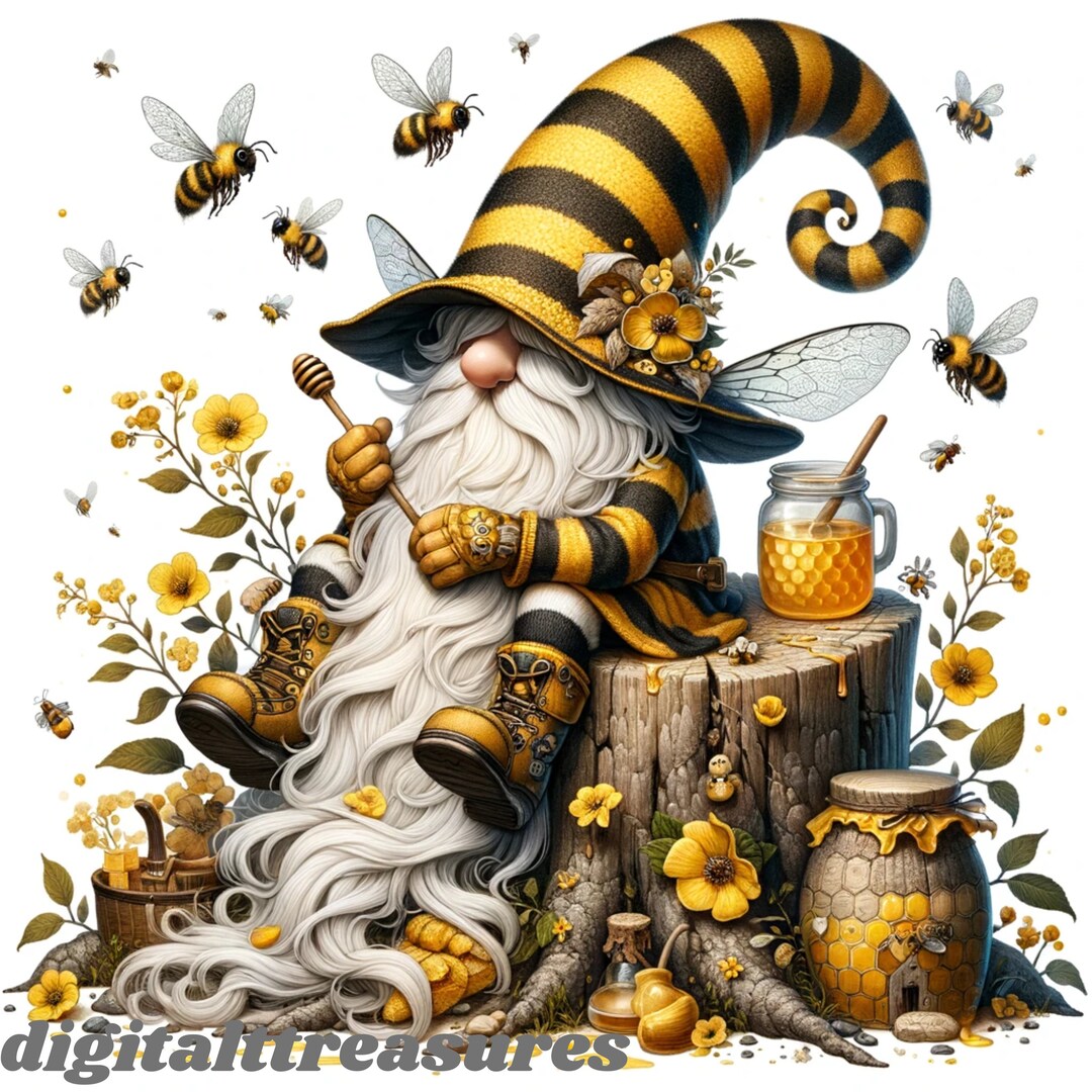 Honey Bee Gnome Watercolor Clipart: Buzzing Garden JPG Bundle - Etsy