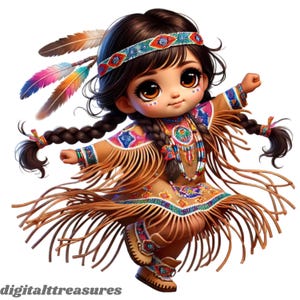 Native American Chibi Girl Illustration: Powwow Buckskin Dress (digital ...
