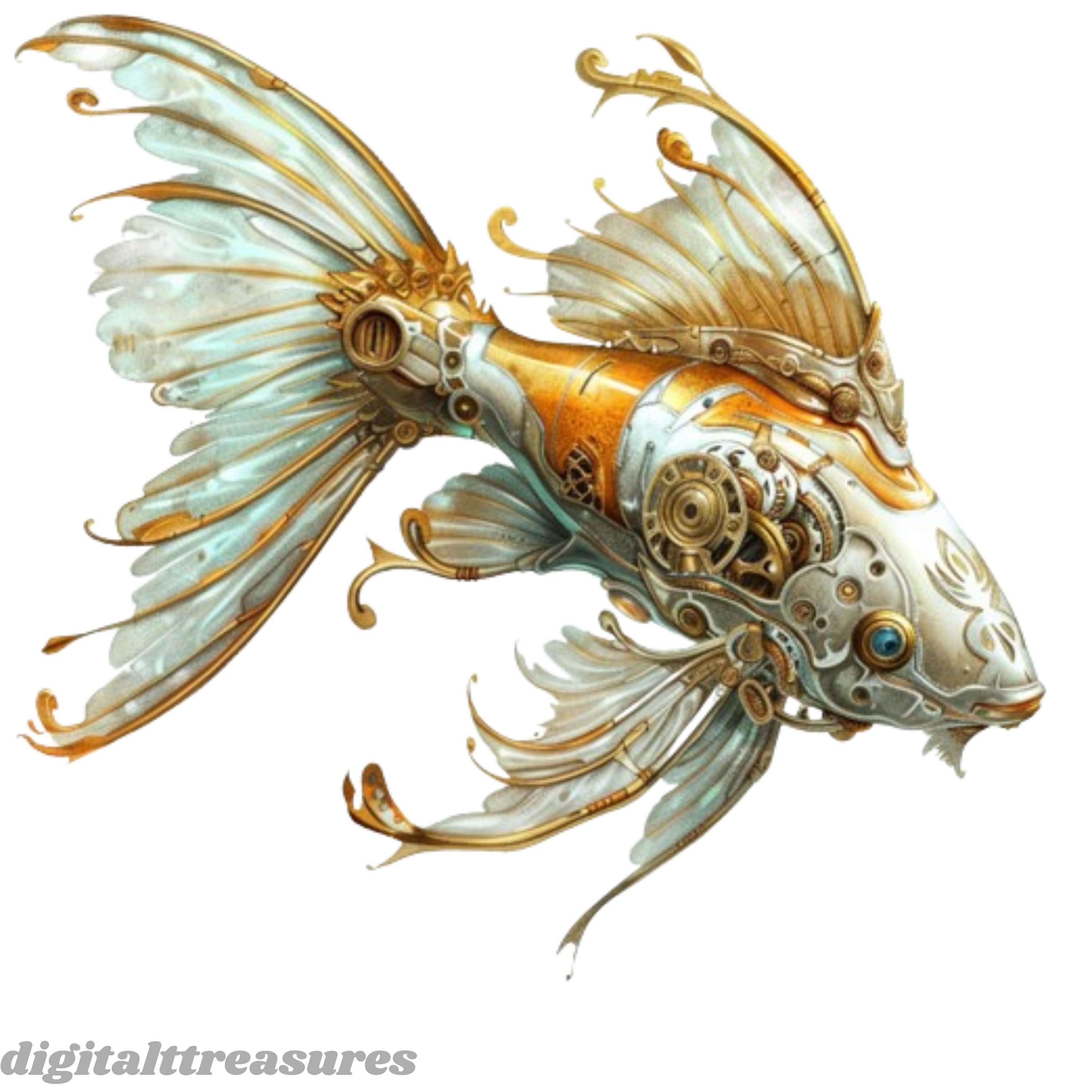 15 JPG Steampunk Fish Clipart Undersea Watercolor Illustrations & Cute ...