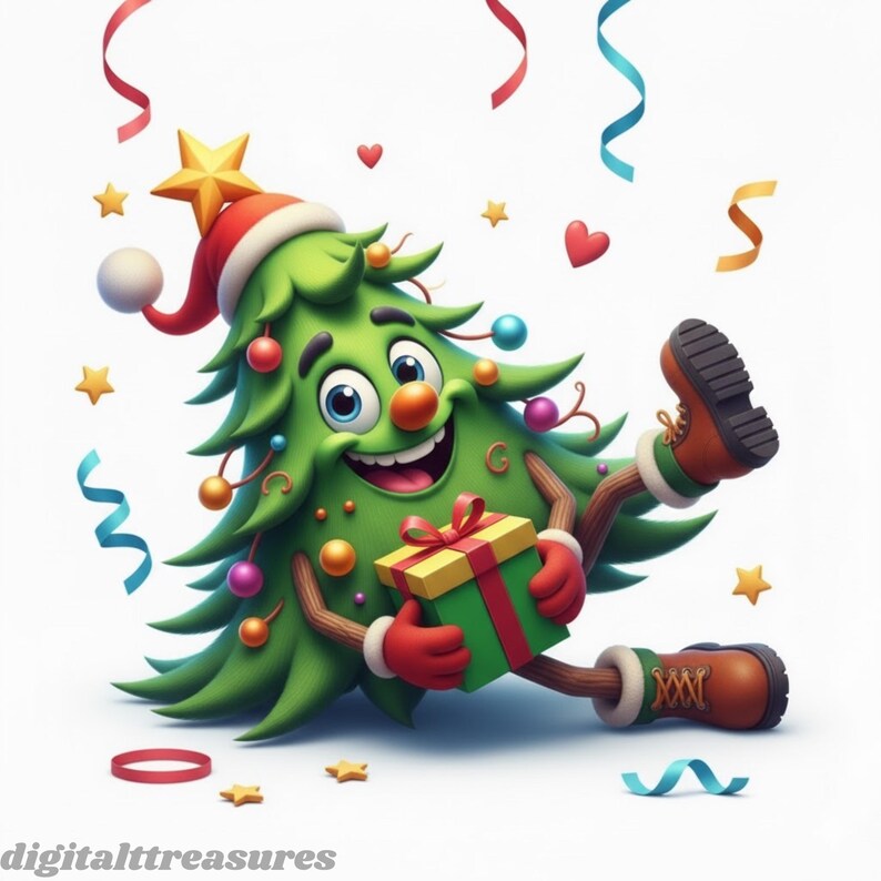 Festive Christmas Tree Character Clipart – Holiday PNG (printable) - Etsy