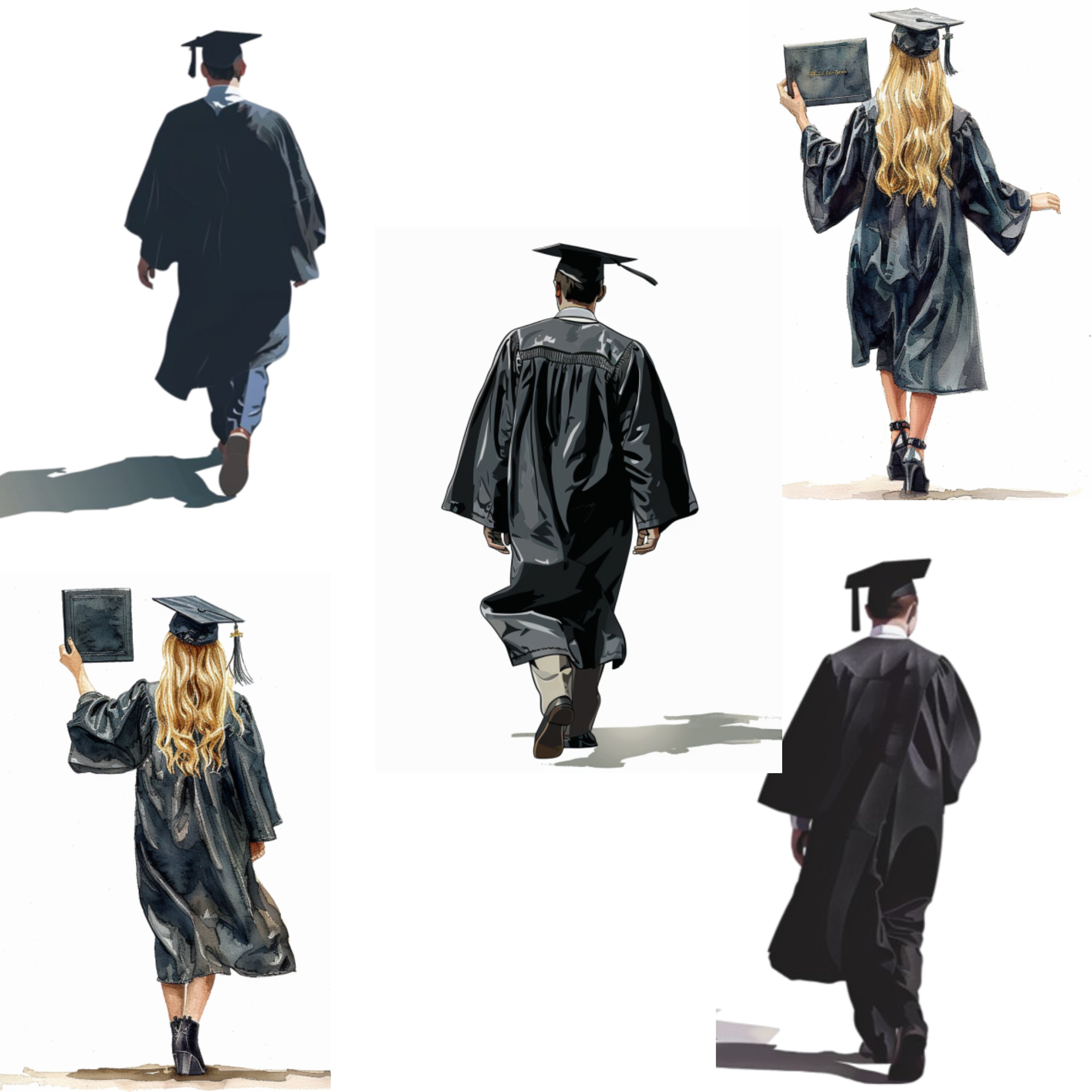 Class of Excellence: 37 Watercolor Graduation Clipart With Caps ...