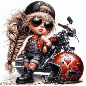 Valentine's Day Chibi Biker Girl Clipart (JPG) - Etsy