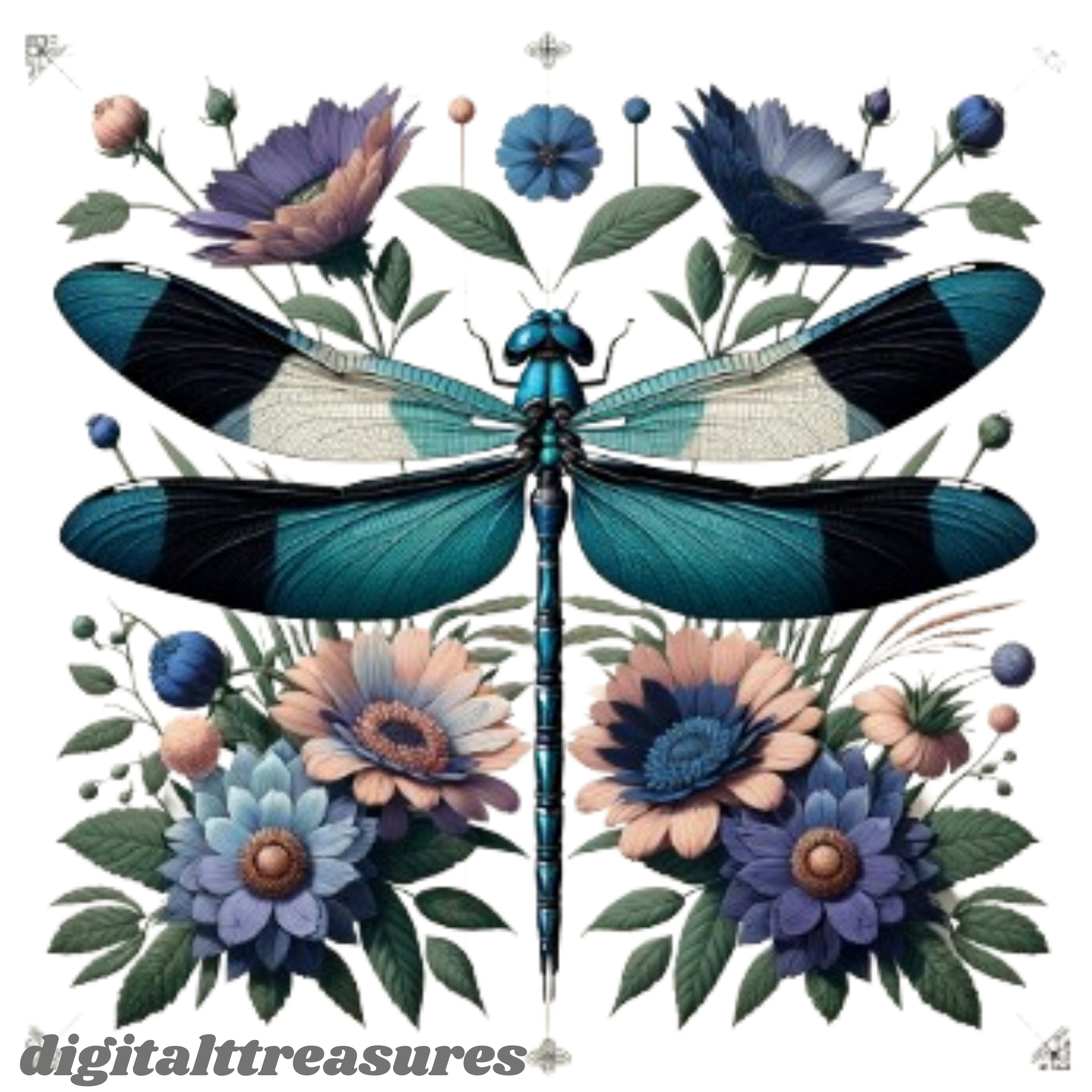 Whimsical Wings:30jpg Piece Dragonfly & Floral Watercolor Clipart ...