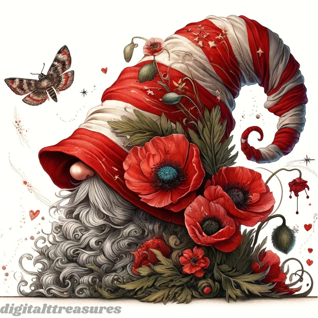 16 Watercolor Poppy Gnome Clipart Garden, Spring & Summer Gnome Jpgs ...