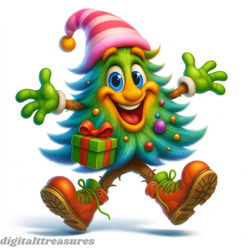 Festive Christmas Tree Character Clipart – Holiday PNG (printable) - Etsy