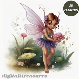 Enchanted Afro-american Fairy Garden: 15 Watercolor JPG Clipart Bundle ...