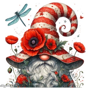 16 Watercolor Poppy Gnome Clipart Garden, Spring & Summer Gnome Jpgs ...