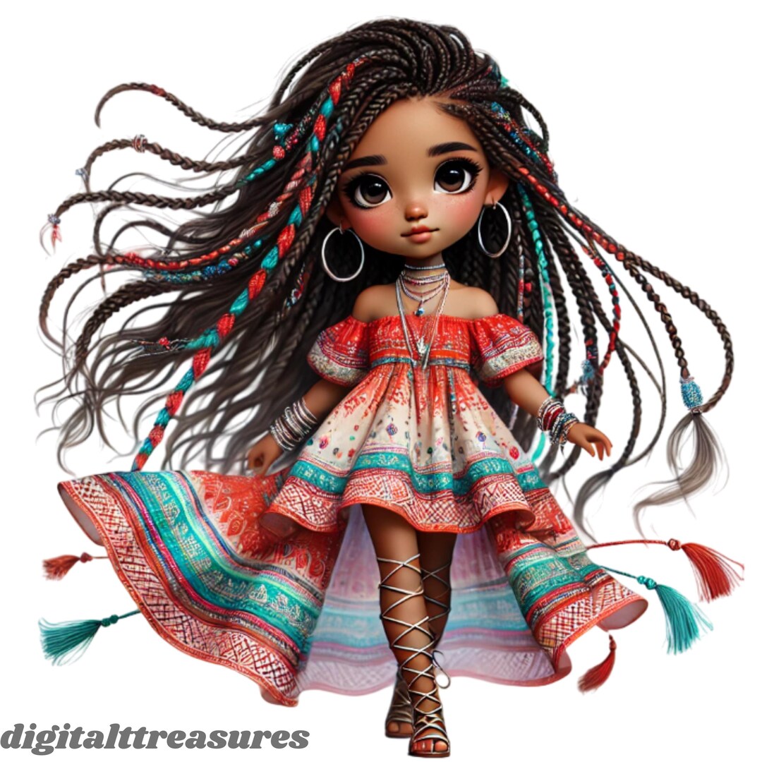 Whimsical Boho Chic: 12 Vibrant Chibi Girl With Flowing Braids and ...