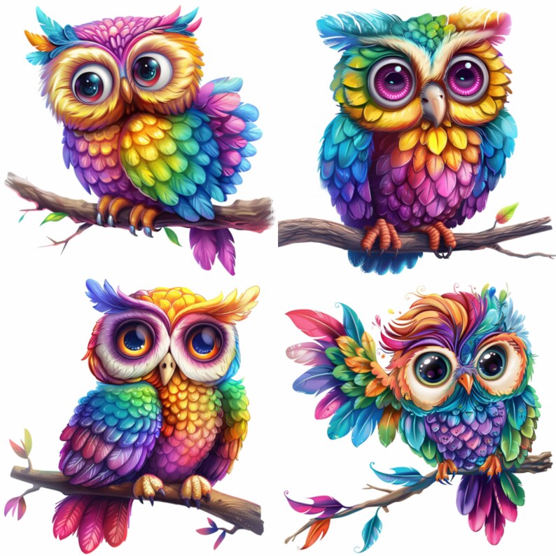 Owl Oddities: 33 Cute, Quirky and Colorful Funny Owls Clipart Bundle ...