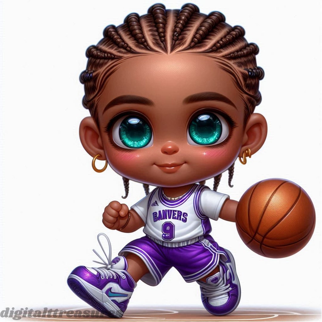Chibi Basketball Player Clipart: Afro-american Boy, Sports Art ...