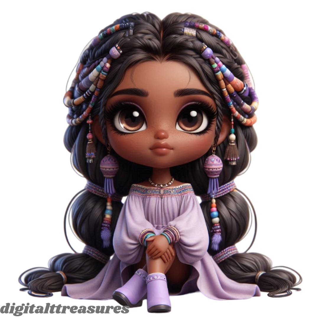 18 Playful & Traditional Chibi Girl in Lavender Dress With Braided Hair ...