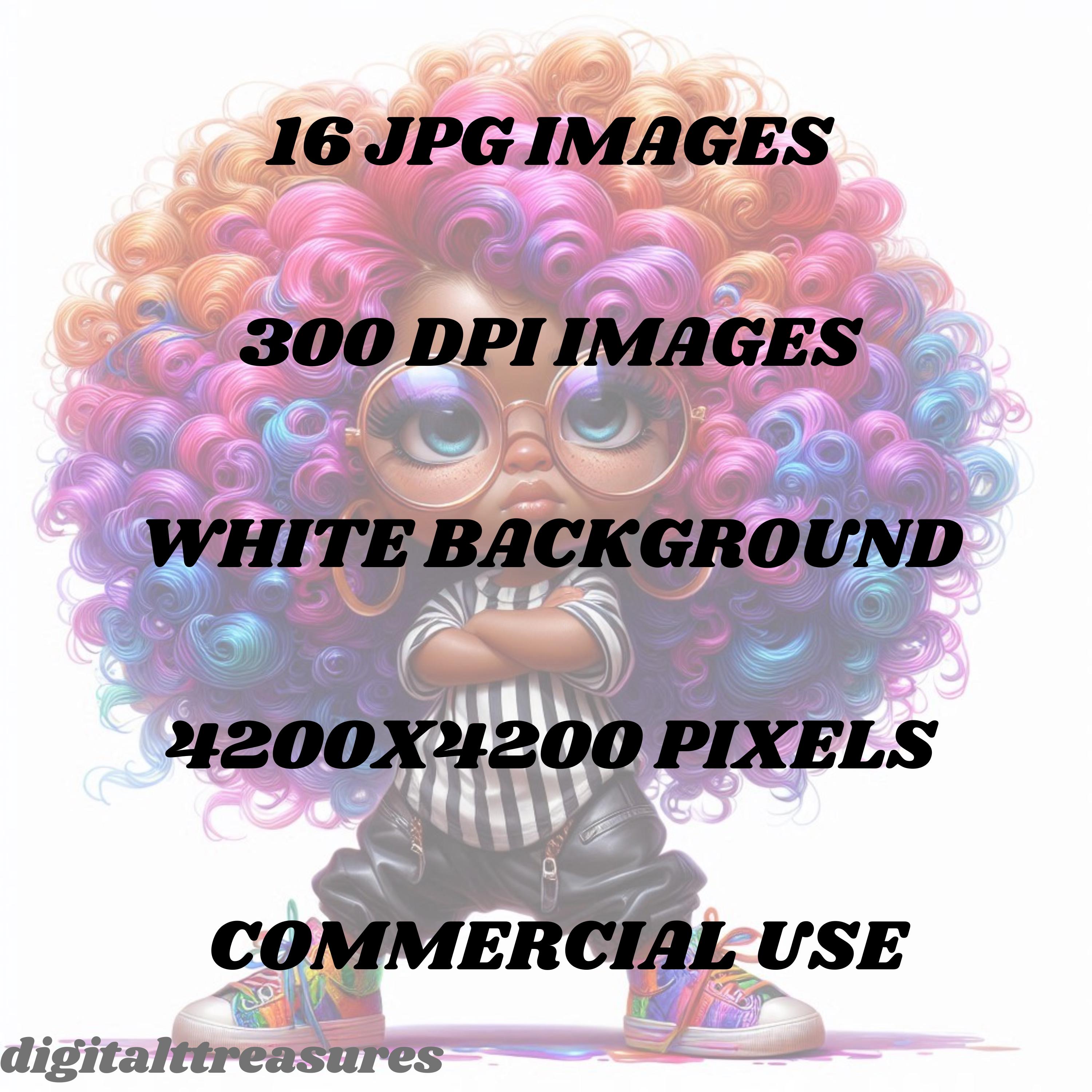 Bold Rainbow Vibes: 16 Afro-american Chibi Girl With Vibrant Hair ...