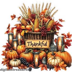 Thanksgiving Clipart Bundle: Watercolor Autumn Harvest Images (digital ...