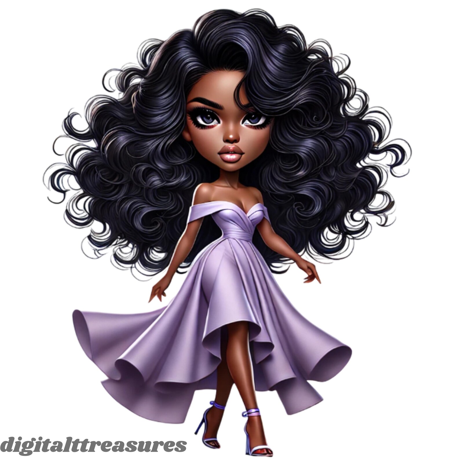 Bold Elegance: 14 Afro-american Chibi Woman in a Flowing Dresses - Etsy