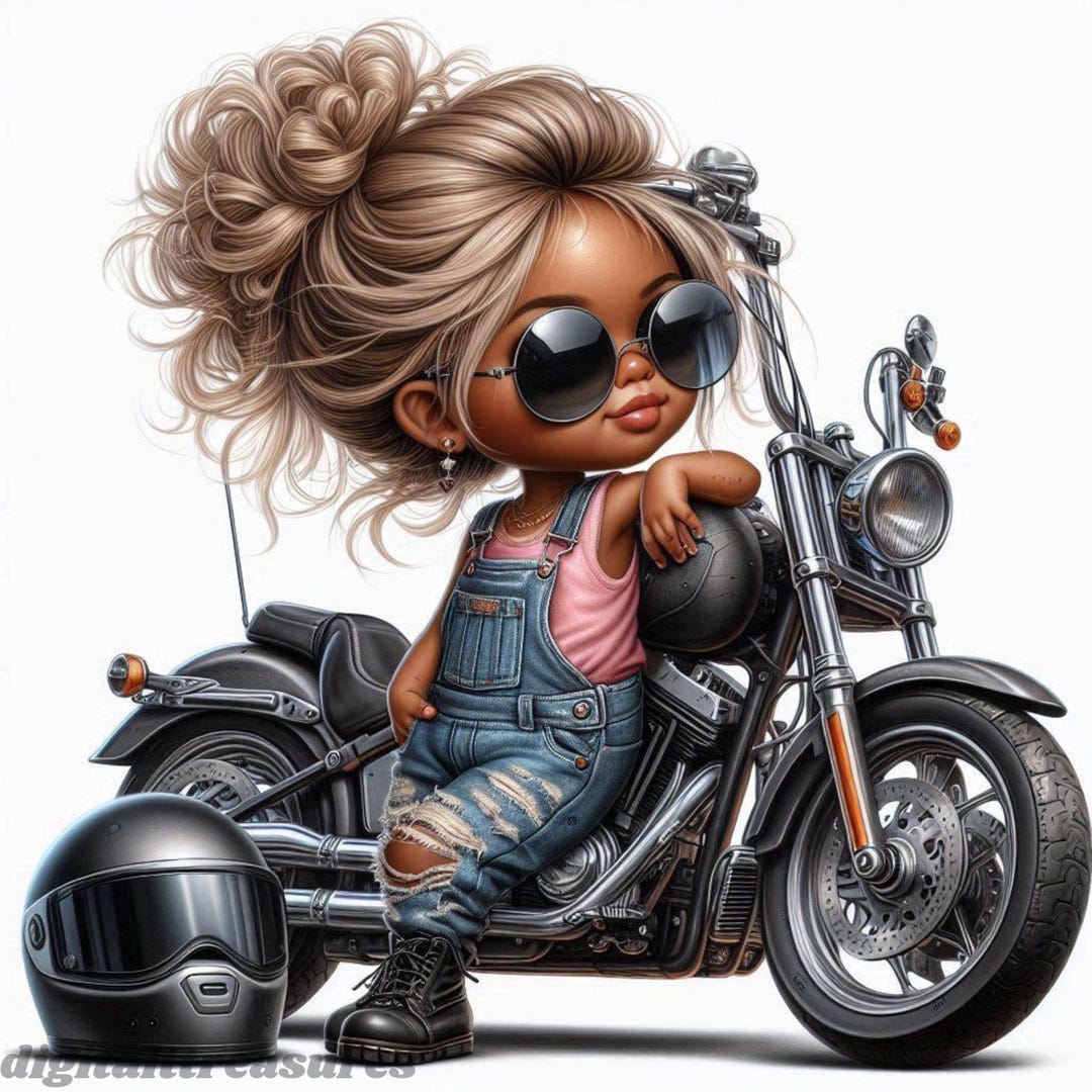 12 JPG Chibi Woman on Motorcycle - Afro-american Biker Girl Clipart ...