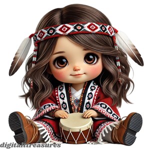 14 Charming Chibi American Girl in Potlatch Robe With Ceremonial Drum ...