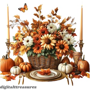 14 Thanksgiving Clipart Bundle: Watercolor Autumn Harvest With Pumpkins ...