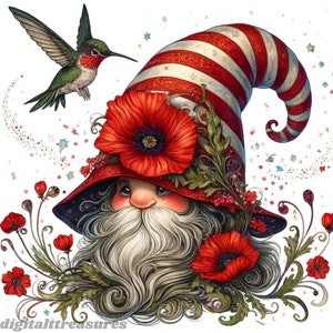 16 Watercolor Poppy Gnome Clipart Garden, Spring & Summer Gnome Jpgs ...
