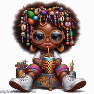 Adorable Chibi Girl With Afro Beaded Hair - 12 Cultural Style Clipart ...