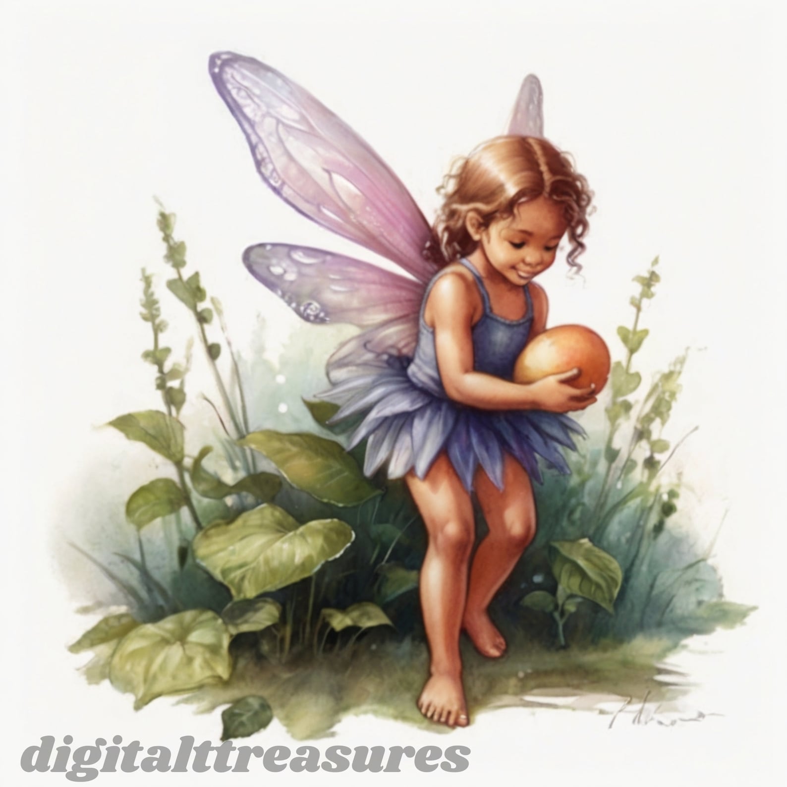 Enchanted Afro-american Fairy Garden: 15 Watercolor JPG Clipart Bundle ...