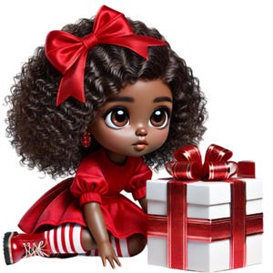 Christmas Chibi Girl Clipart Bundle: 14 Cute Chibi Girls in Festive Red ...